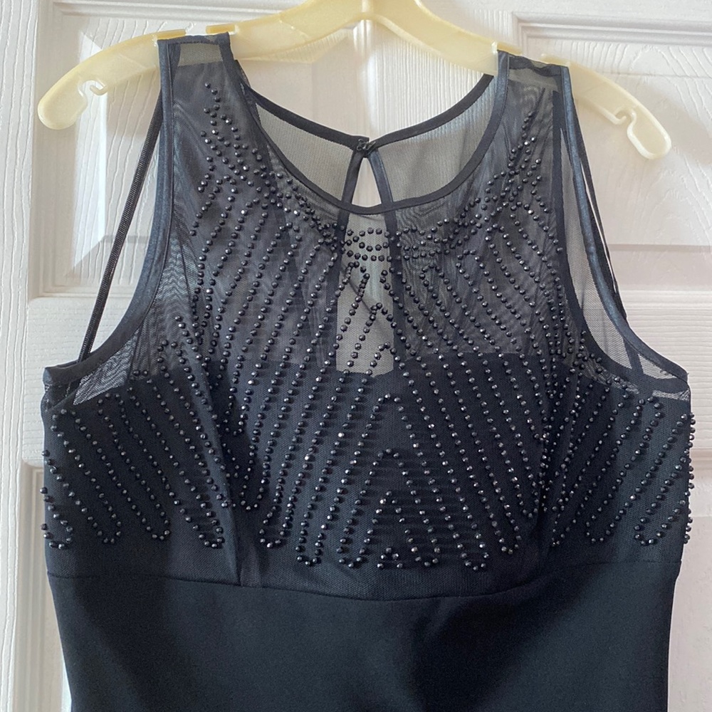 Black Evening Dress With Mesh Bejeweled Top, Back Zip… - Gem